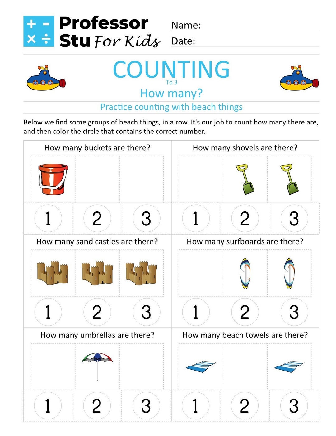Counting Worksheet for Kindergarten - Counting to 3 - (set 2 ...