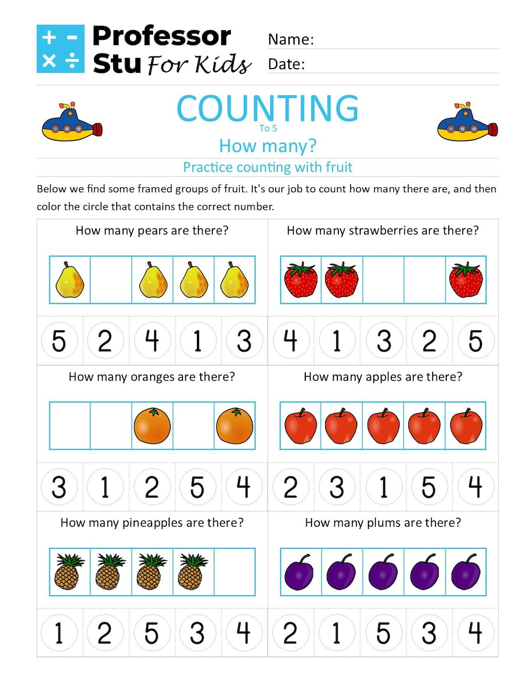 Counting Worksheet for Kindergarten - Counting to 5 - (set 4 ...