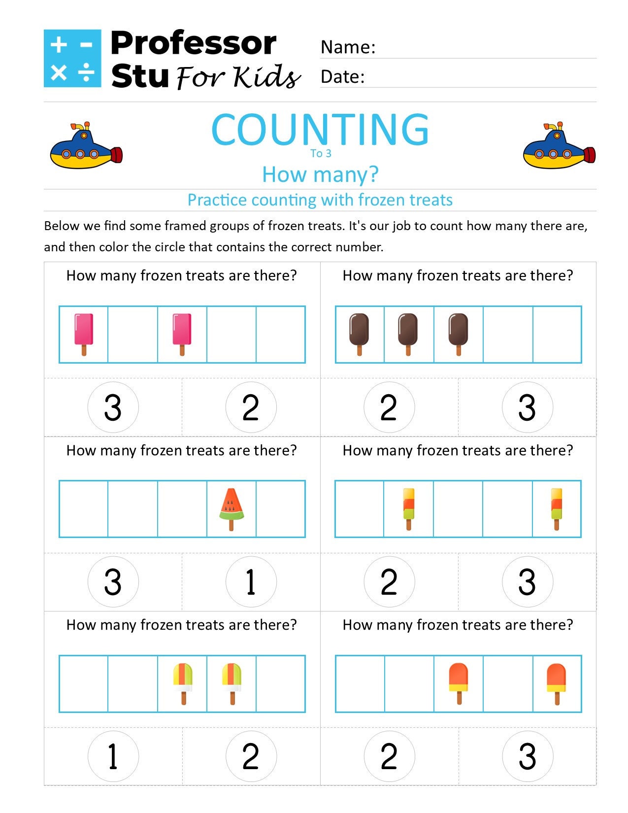 Counting Worksheet for Kindergarten - Counting to 3 - (set 3 ...