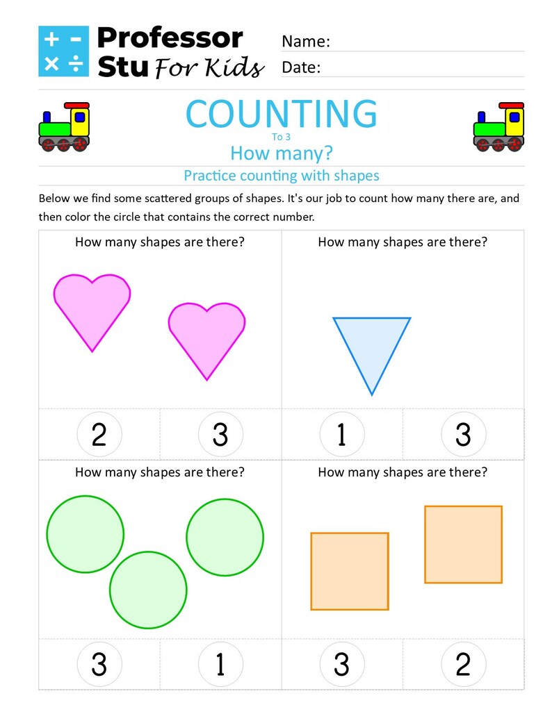 Counting Worksheet for Pre-kindergarten - Counting to 3 - (set 3 ...