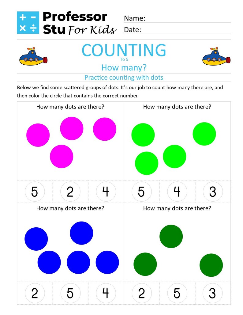 Counting Worksheet for Kindergarten - Counting to 5 - (set 3 ...