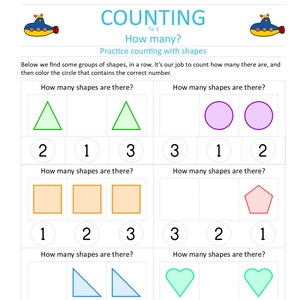 Counting Worksheet for Kindergarten - Counting to 3 - (set 4 ...