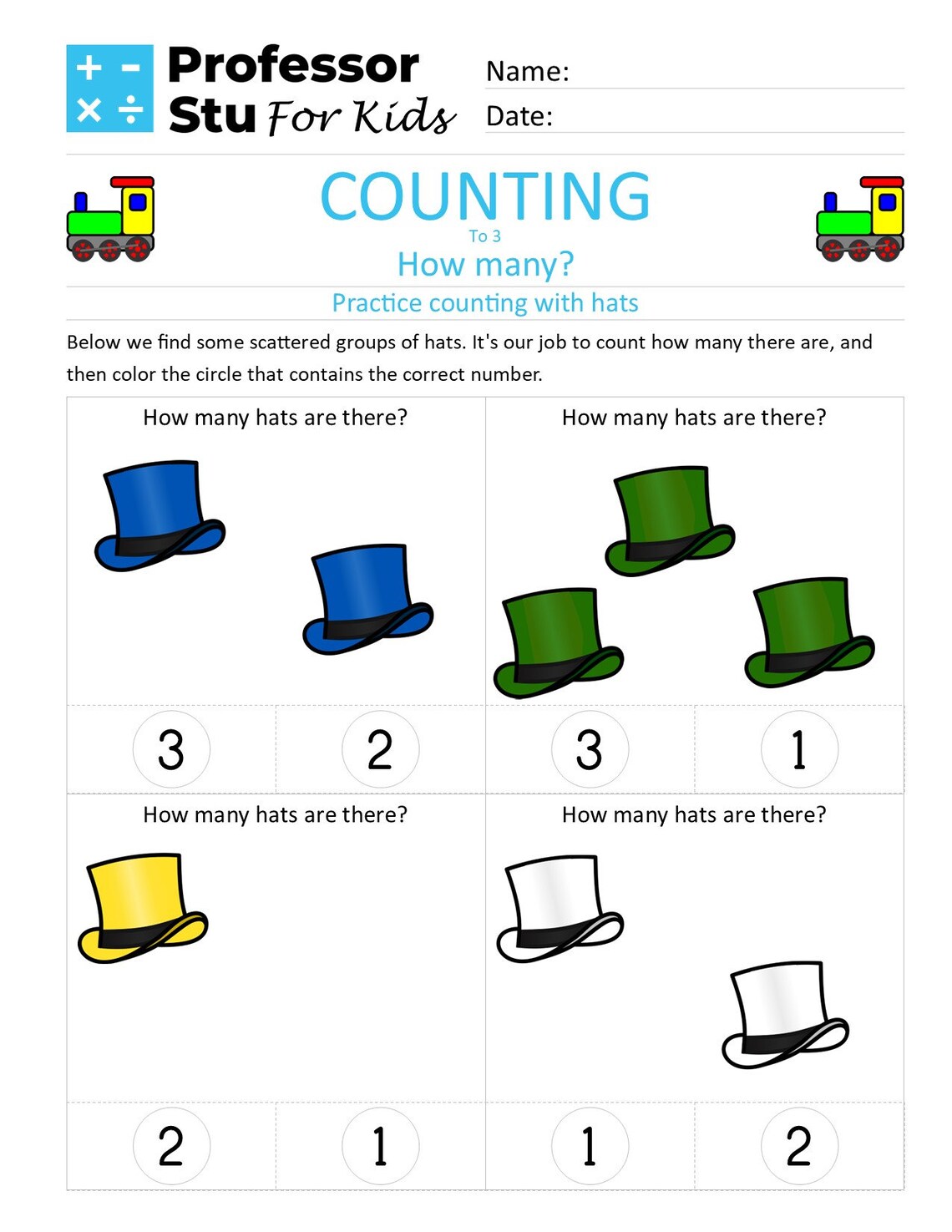 Counting Worksheet for Pre-kindergarten - Counting to 3 - (set 3 ...