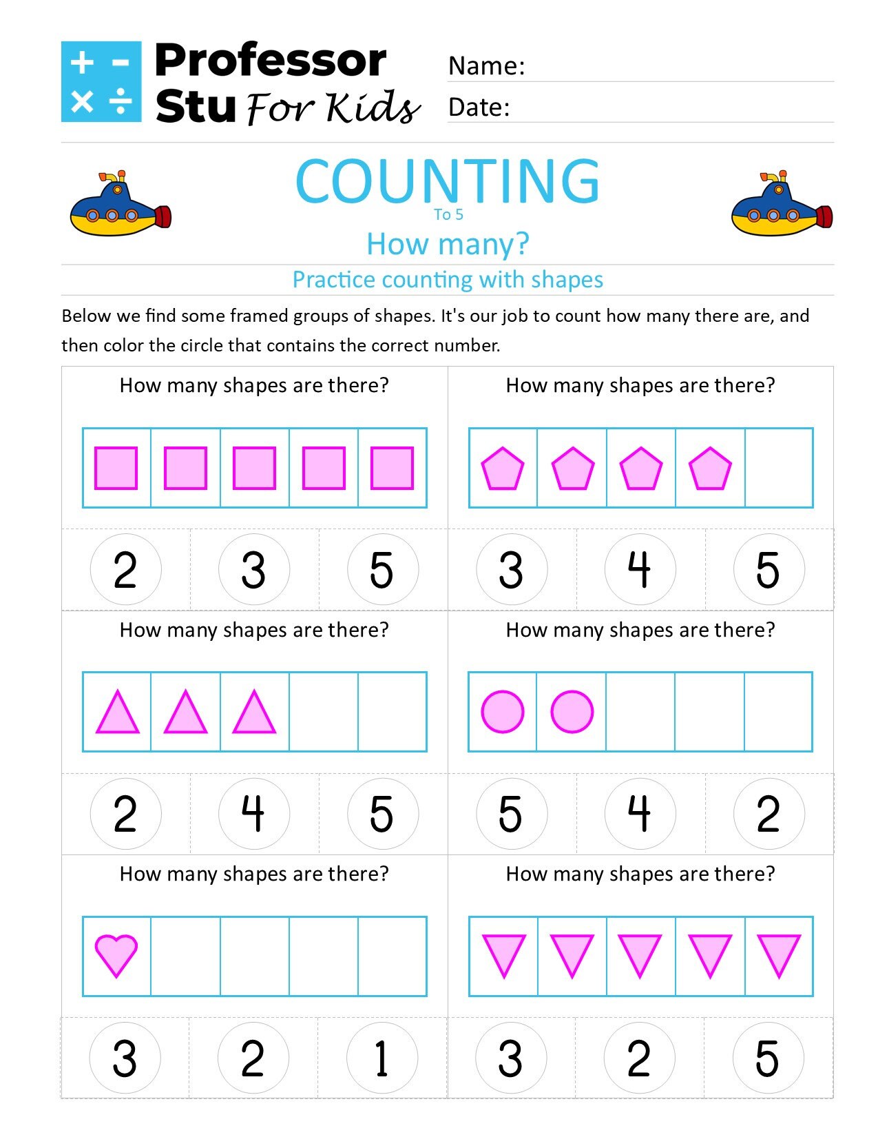 Counting Worksheet for Kindergarten - Counting to 5 - (set 3 ...