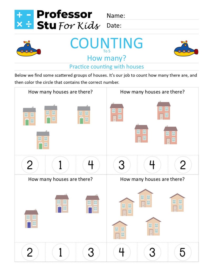 Counting Worksheet for Kindergarten - Counting to 5 - (set 3 ...