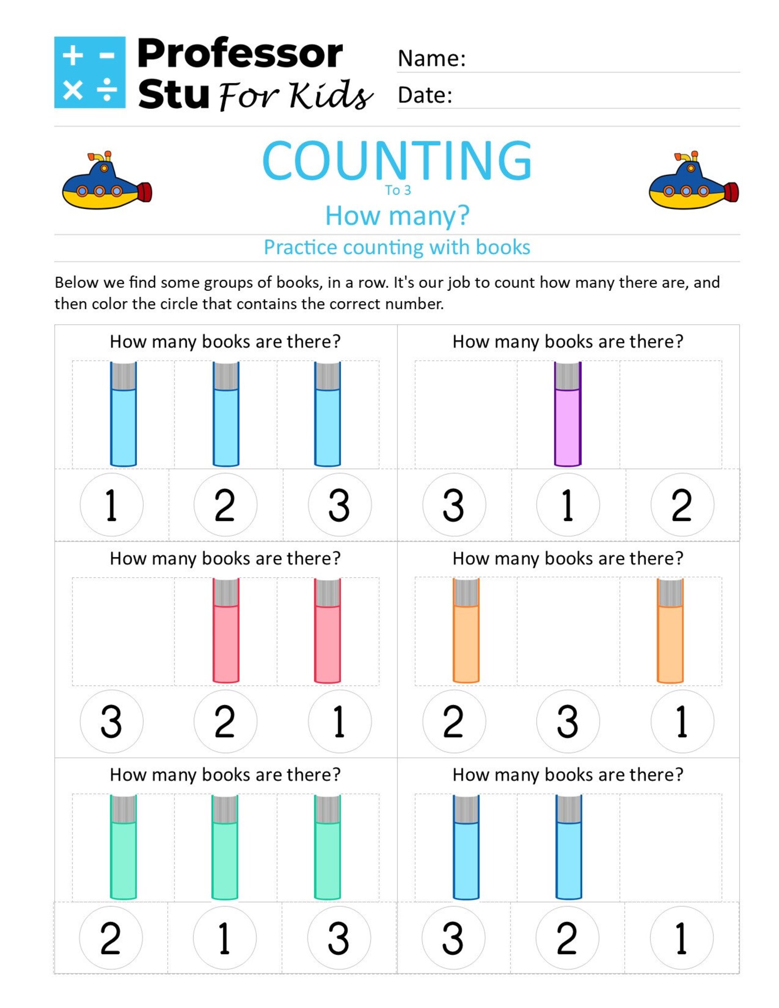 Counting Worksheet for Kindergarten - Counting to 3 - (set 4 ...