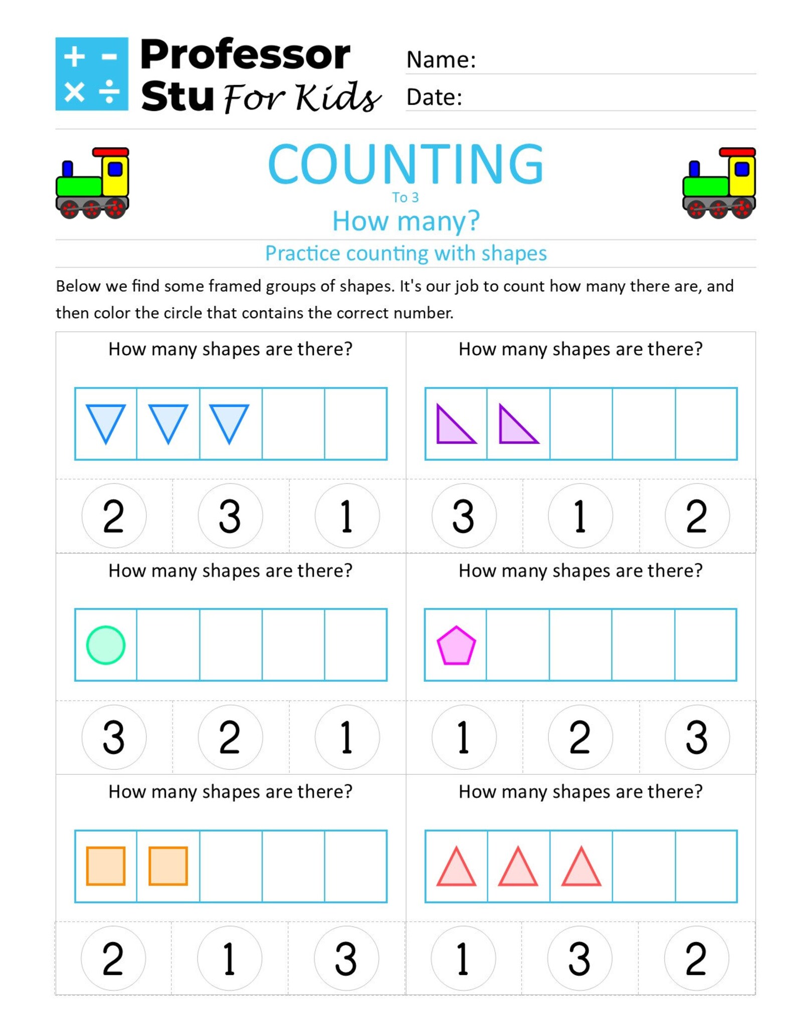 Counting Worksheet for Pre-kindergarten - Counting to 3 - (set 4 ...