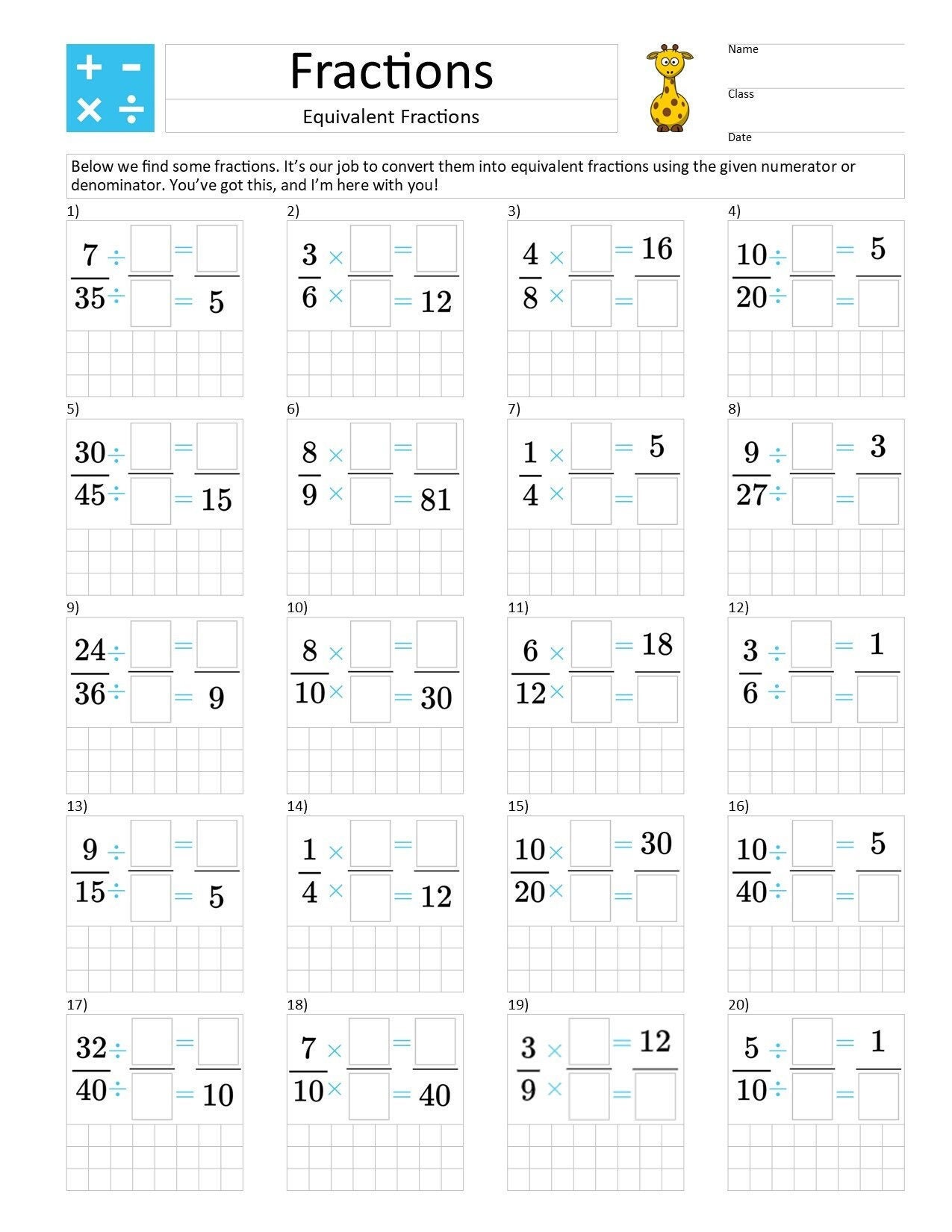 Fraction Worksheets With Video Walkthrough – Identify Equivalent ...