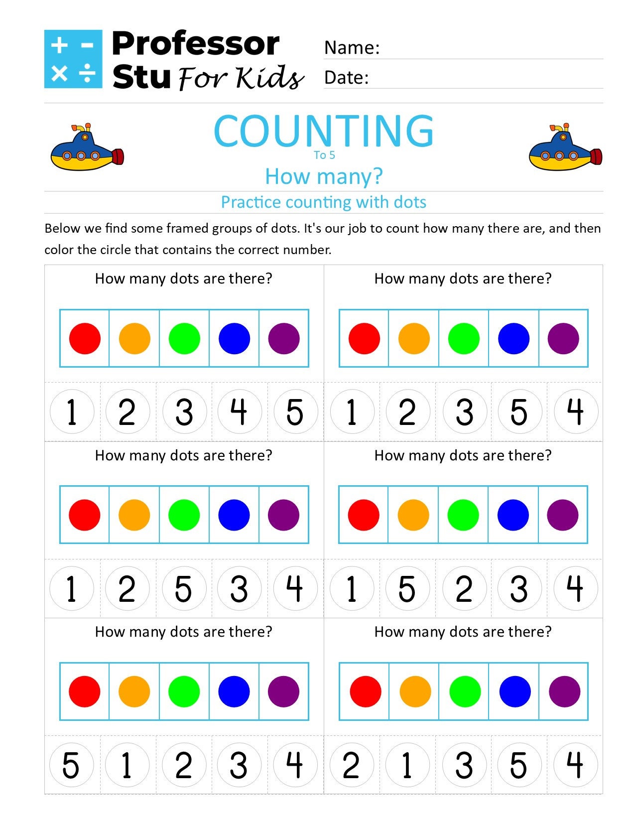 Counting Worksheet for Kindergarten - Counting to 5 - (set 4 ...