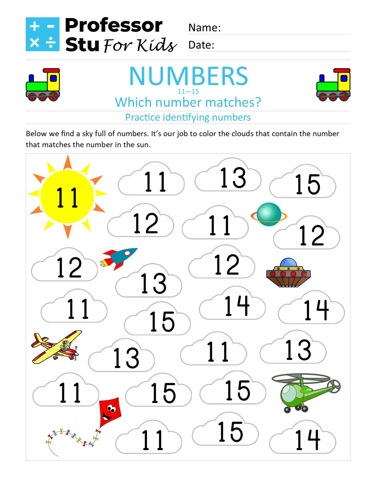 Numbers Worksheet for Pre-kindergarten - Identifying Numbers 11 - 15 ...