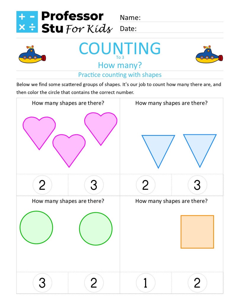 Counting Worksheet for Kindergarten Counting to 3 set 3 Includes 2 ...