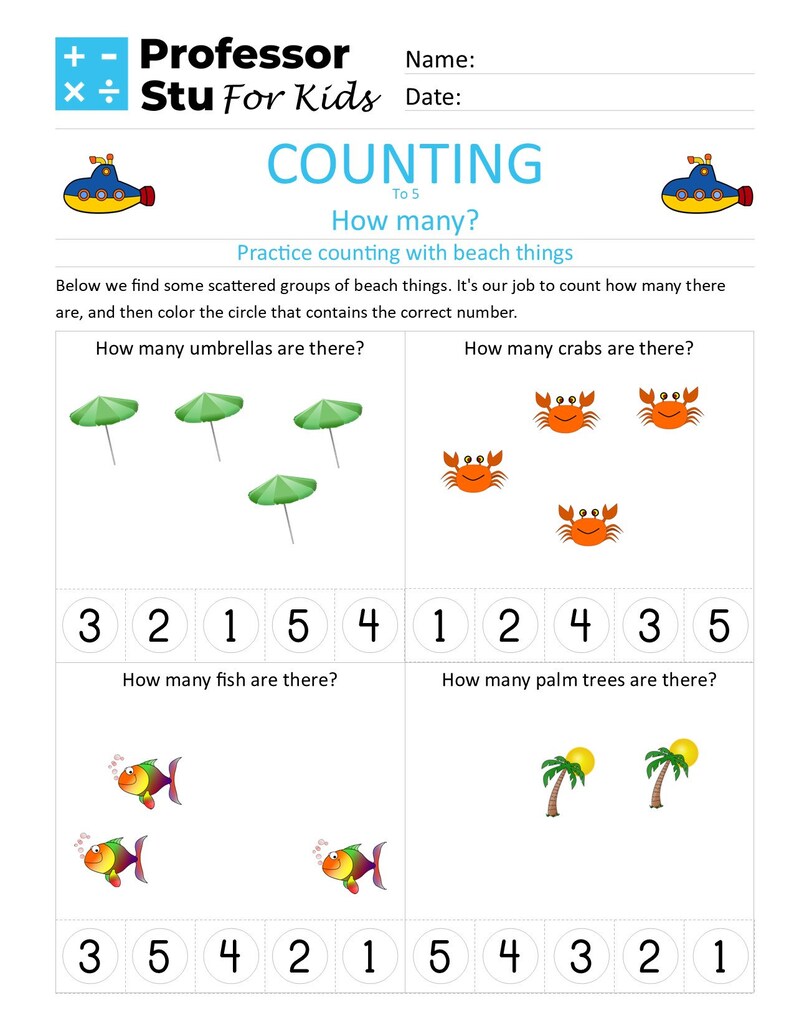 Counting Worksheet for Kindergarten - Counting to 5 - (set 4 ...