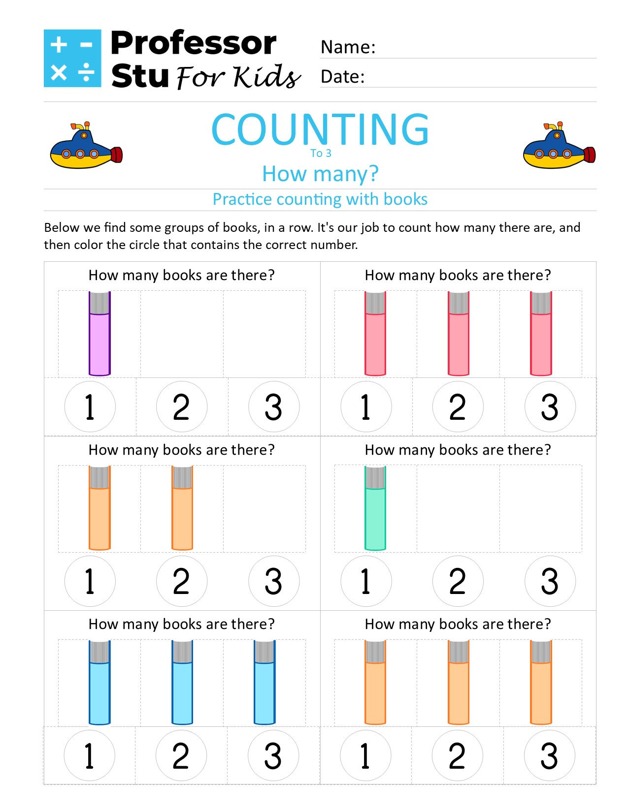 Counting Worksheet for Kindergarten - Counting to 3 - (set 2 ...