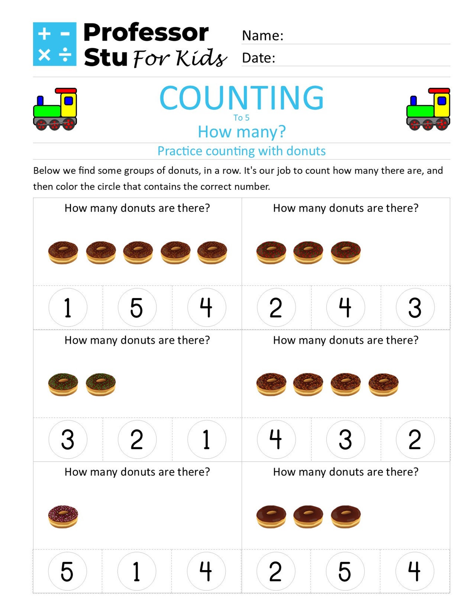 Counting Worksheet for Pre-kindergarten - Counting to 5 - (set 3 ...