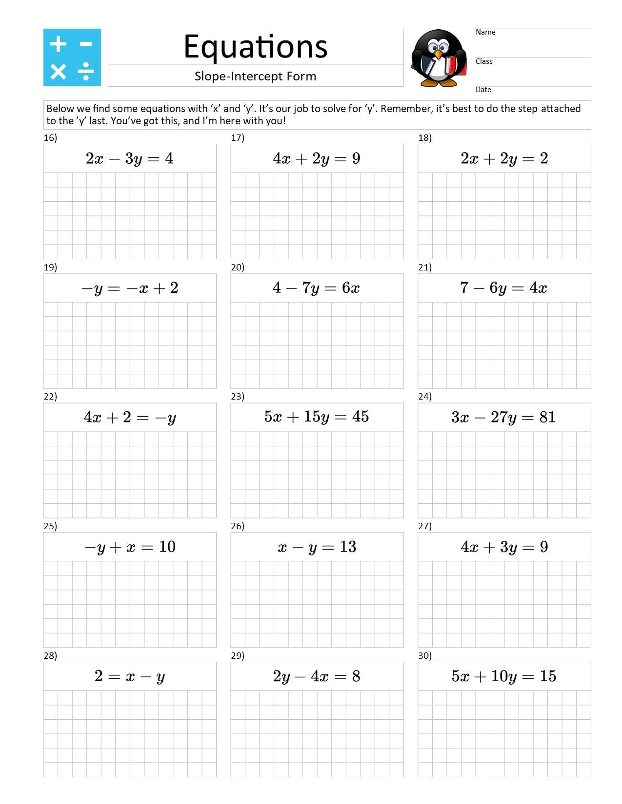 Worksheet Slope Intercept Form Algebra Worksheets With Video