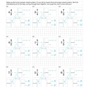 Fraction Worksheets With Video Walkthrough - Convert an Improper Mixed ...