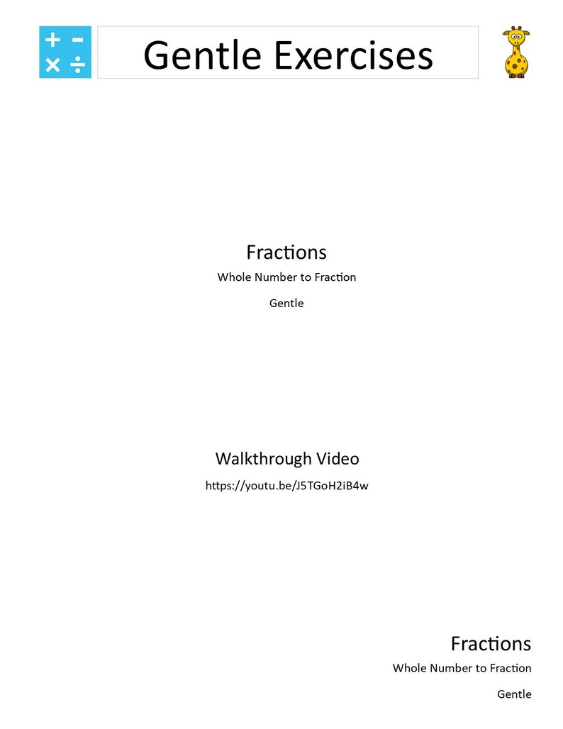 Fraction Worksheets With Video Walkthrough Convert a Whole Number to a ...