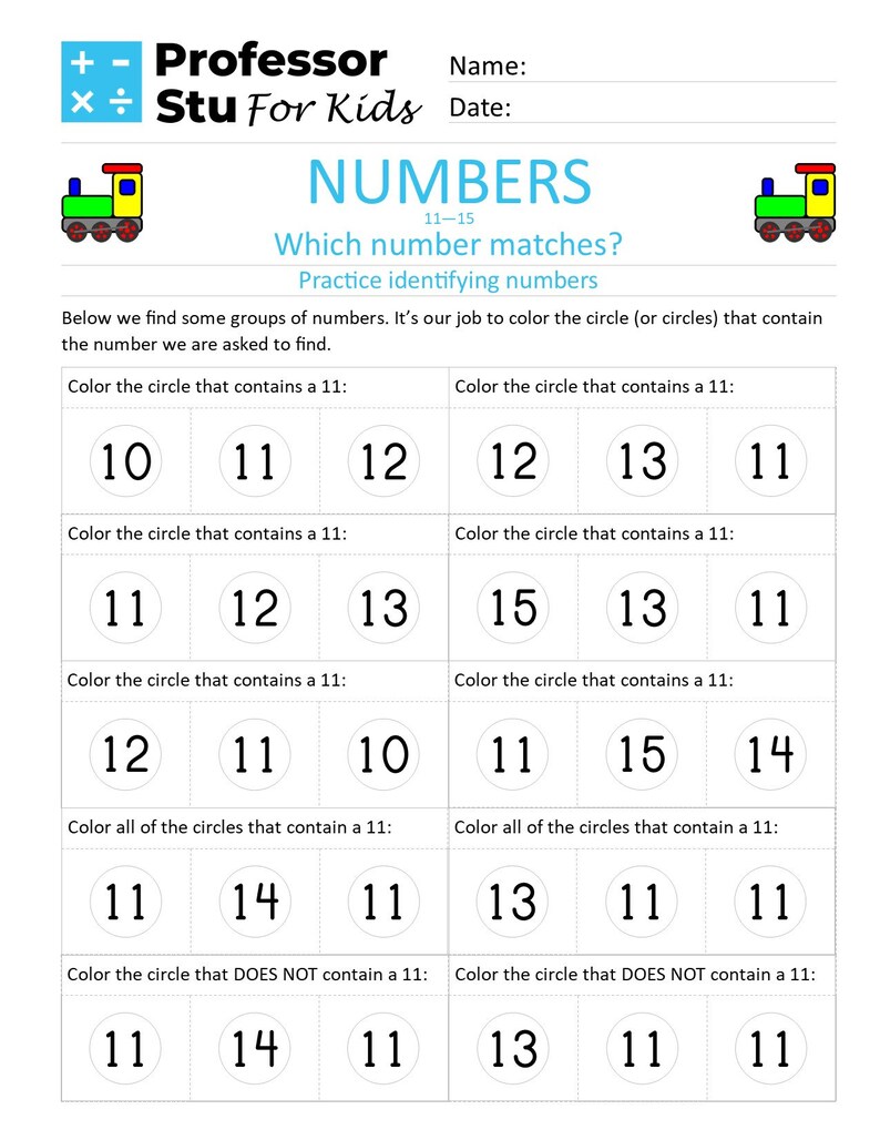 Numbers Worksheet for Pre-kindergarten - Identifying Numbers 11 - 15 ...