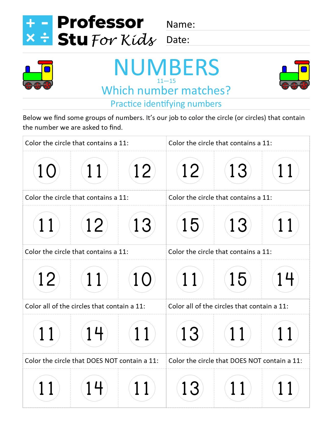 Numbers Worksheet for Pre-kindergarten - Identifying Numbers 11 - 15 ...