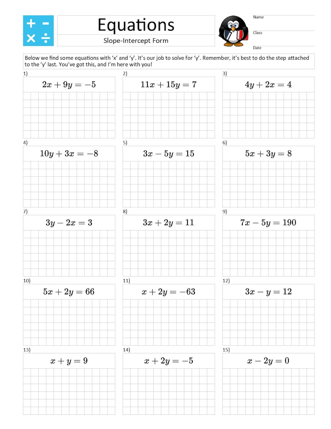 Slope Intercept Form Graphing Worksheet
