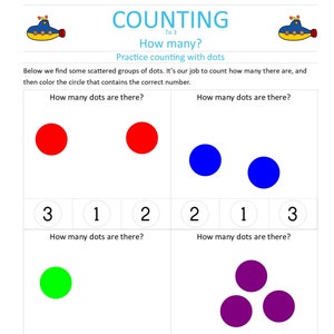 Counting Worksheet for Kindergarten - Counting to 3 - (set 4 ...