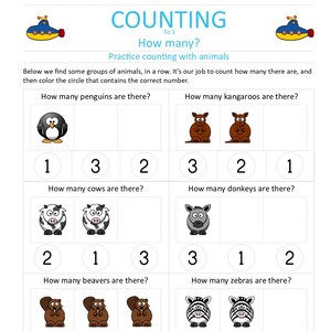 Counting Worksheet for Kindergarten - Counting to 3 - (set 4 ...