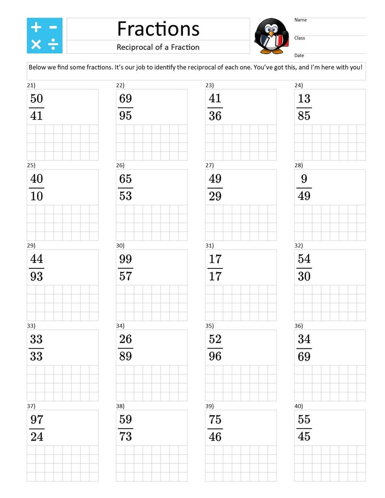 Fraction Worksheets With Video Walkthrough – Reciprocal of a Fraction ...
