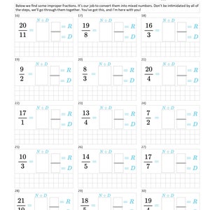 Fraction Worksheets With Video Walkthrough - Convert an Improper ...