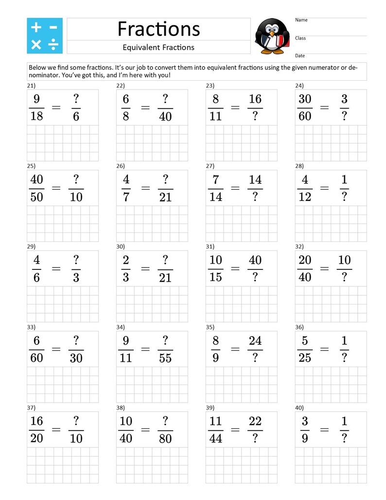 Fraction Worksheets With Video Walkthrough – Identify Equivalent ...