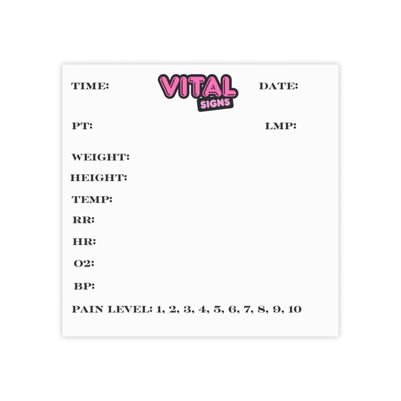Nurse Vital Signs Post-it Notes, Medical Note Pads, Health Tracker ...