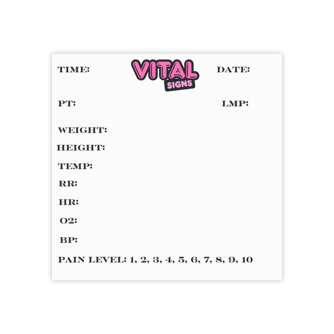 Nurse Vital Signs Post-it Notes, Medical Note Pads, Health Tracker ...