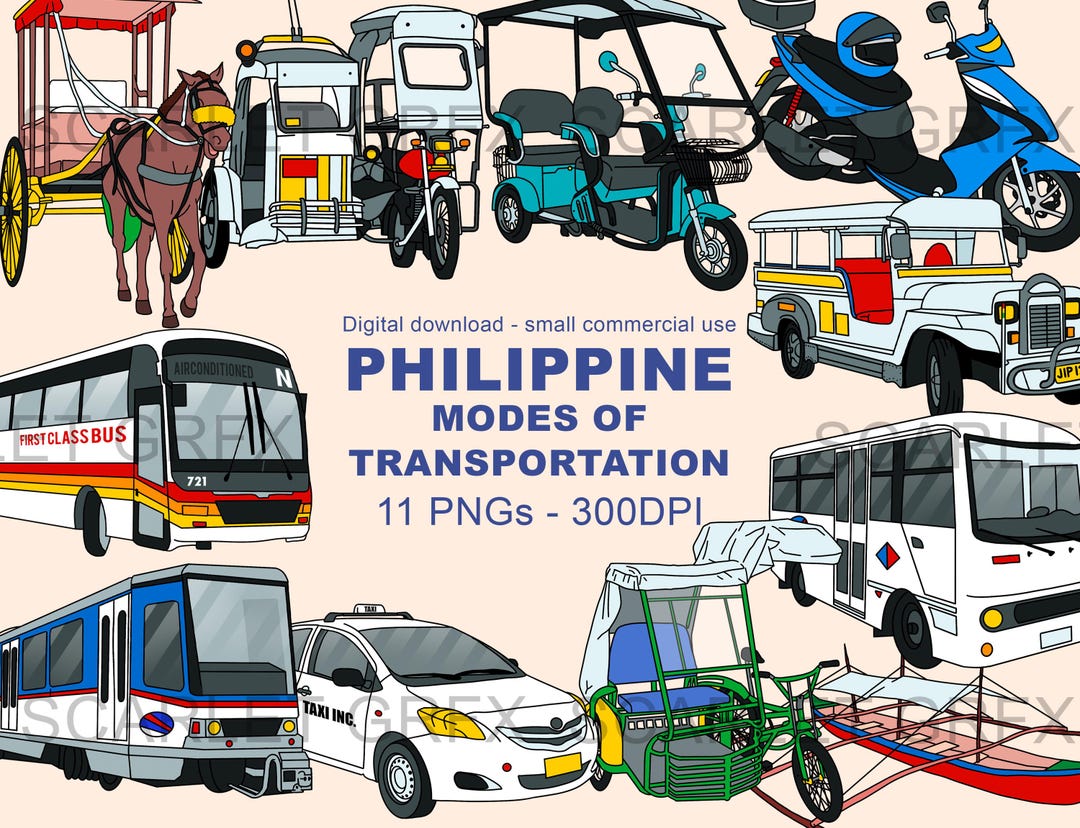 Philippine Modes of Transportation Clipart - Jeep Tricycle E-bike ...