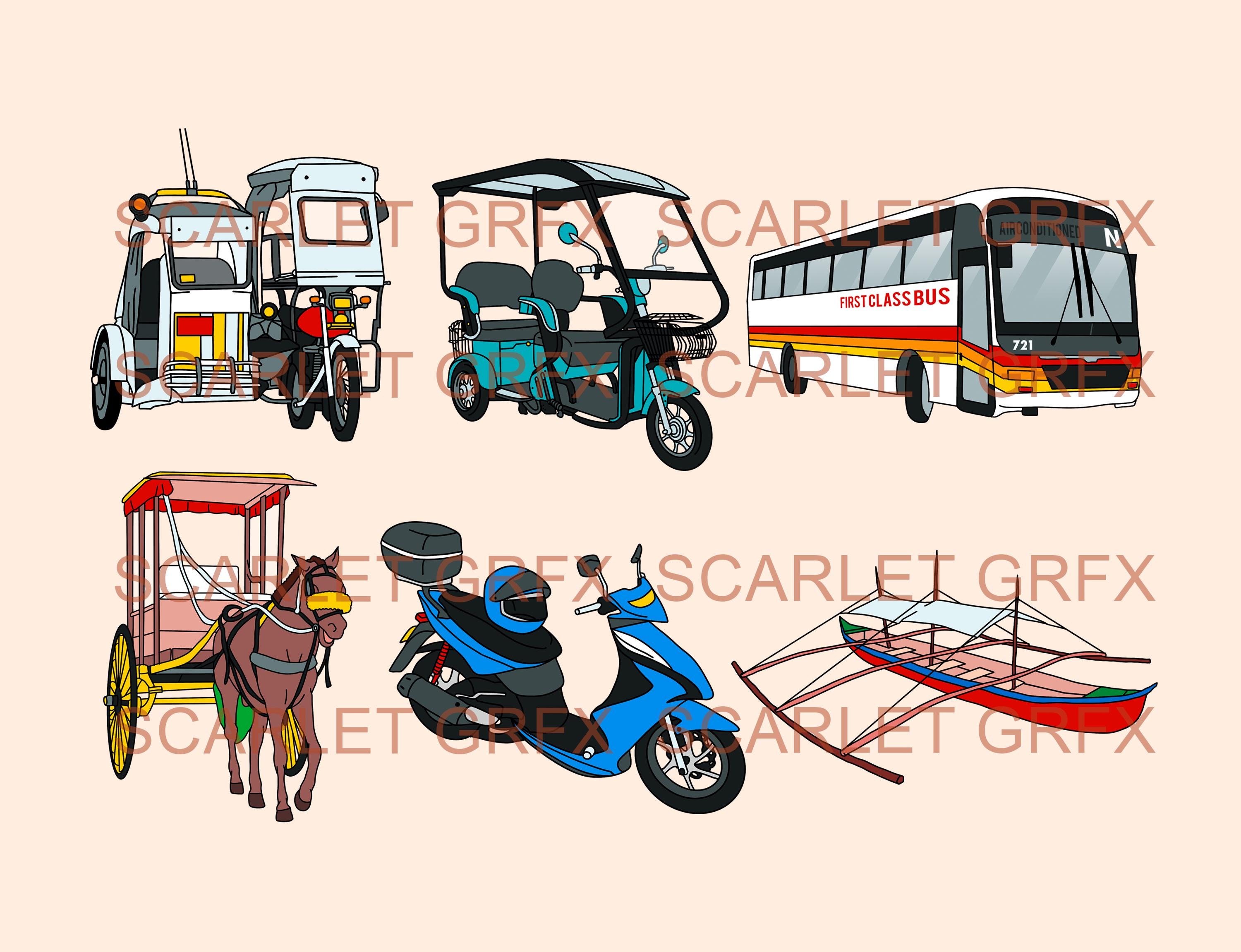 Philippine Modes of Transportation Clipart - Jeep Tricycle E-bike ...