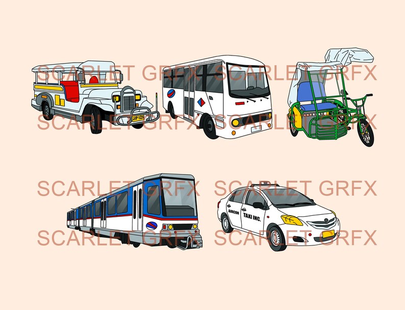 Philippine Modes of Transportation Clipart - Jeep Tricycle E-bike ...