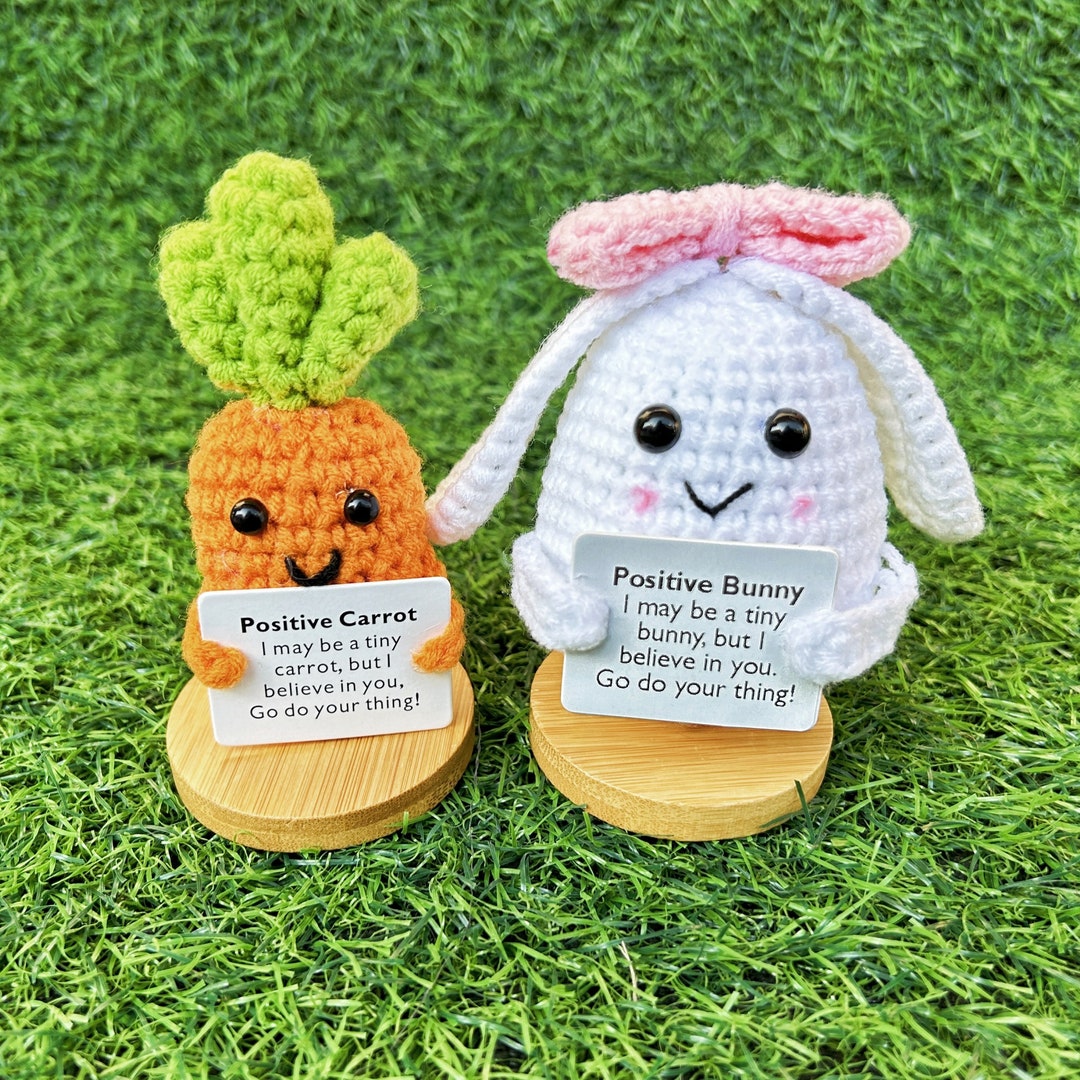 Handmade Crochet Bunny and Carrot With Positive Quote,crochet Rabbit ...