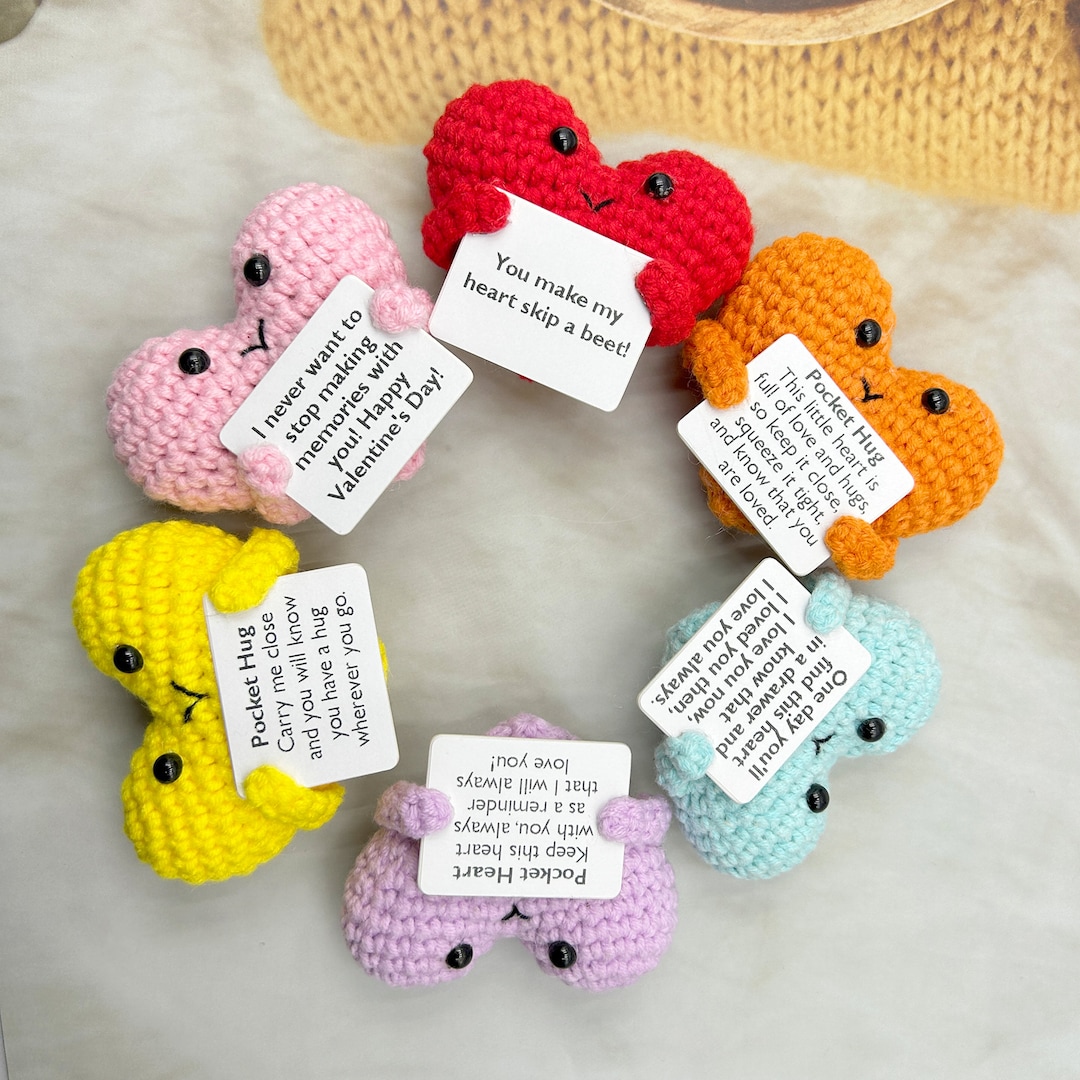 Handmade Crochet Heart With Positive Card,pocket Hug Heart,amigurumi ...