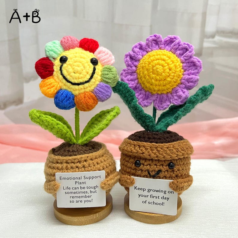 Emotional Support Crochet Plants, Crochet Rainbow Sunflowers, Crochet ...