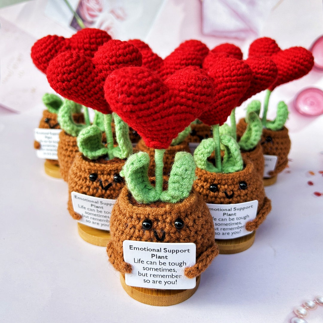 Bulk Sale Handmade Crochet Red Heart Pot,emotional Support Plant,mother ...