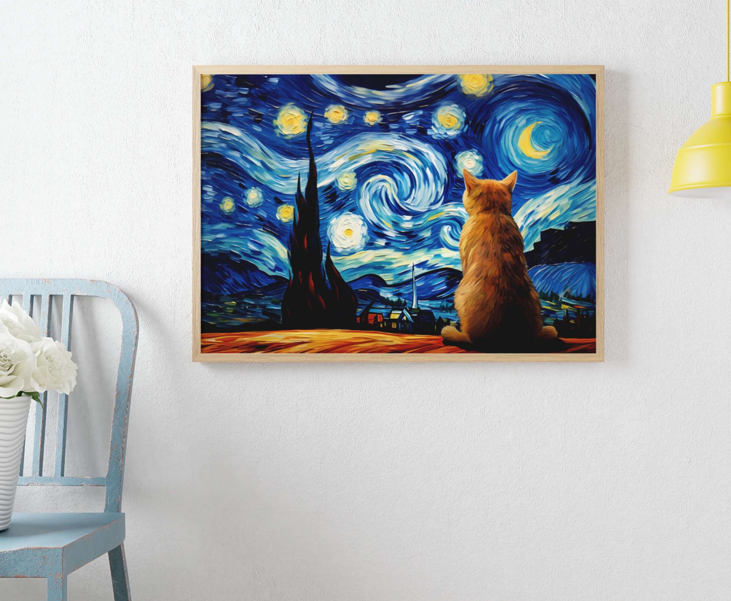 Starry Night Van Gogh Orange Tabby Cat Print | Instant Digital Download ...