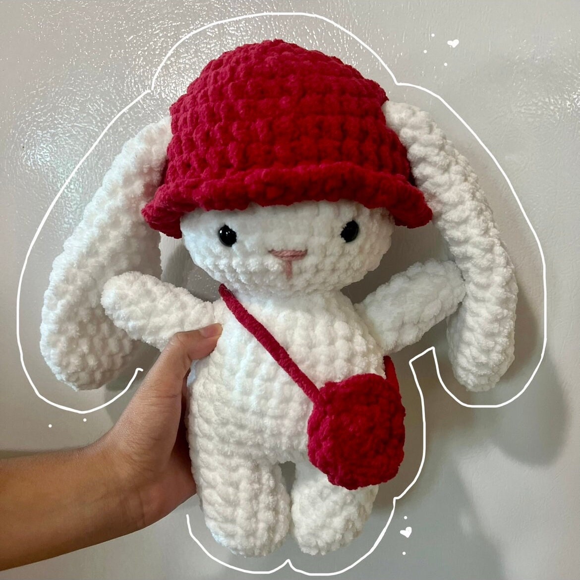 Crochet Bunny Plushie With Bucket Hat and Crossbody Bag - Etsy