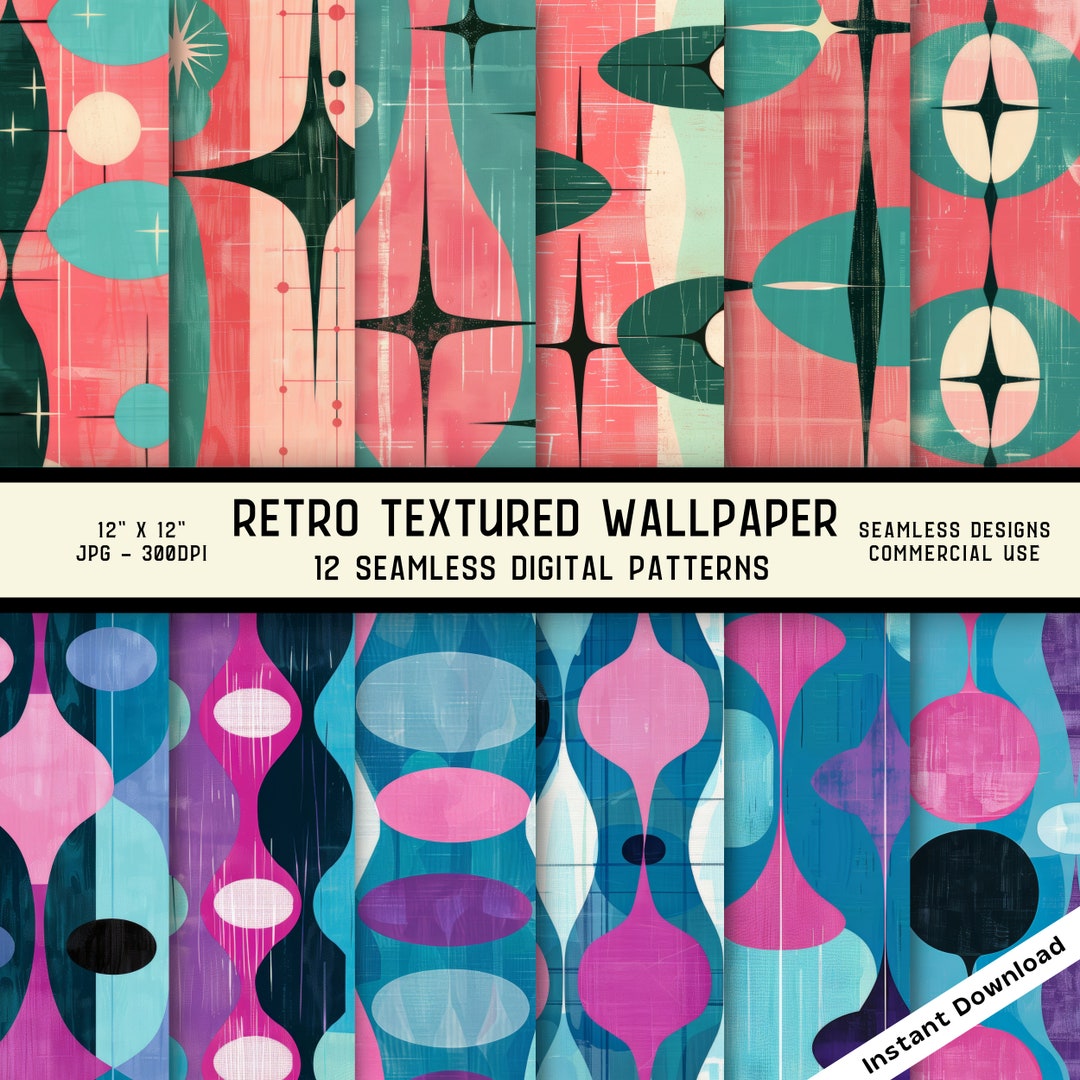 Retro Mid-century Modern Digital Paper: Seamless 1960s Textured ...