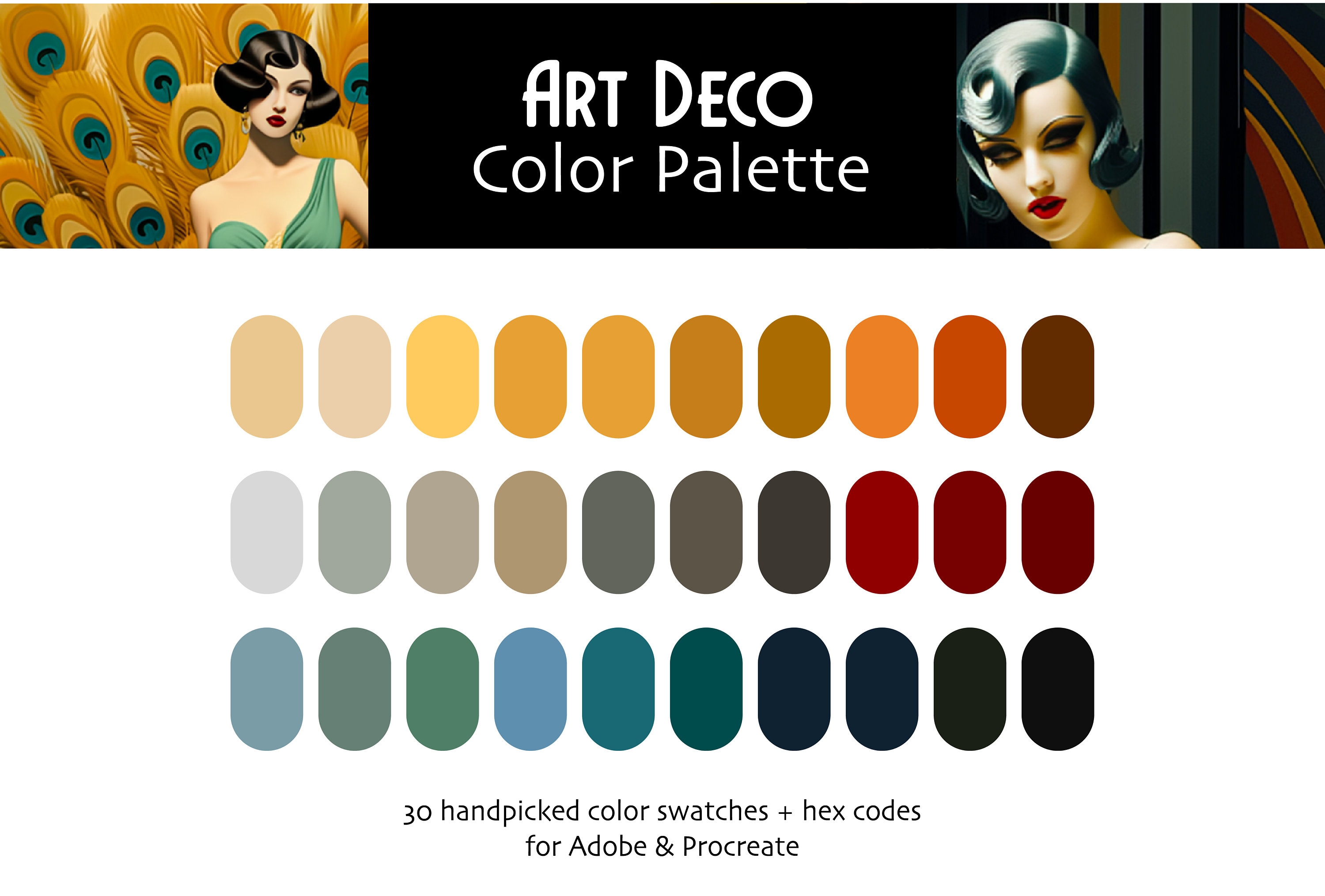1920s Art Deco Duo - 2 Digital Color Palettes for Procreate & Adobe ...
