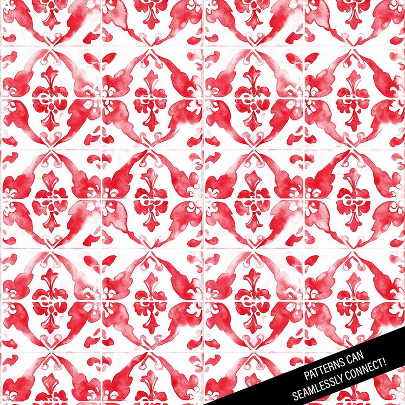 Red Italian Tile Digital Paper: Seamless Mediterranean Patterns (JPG ...