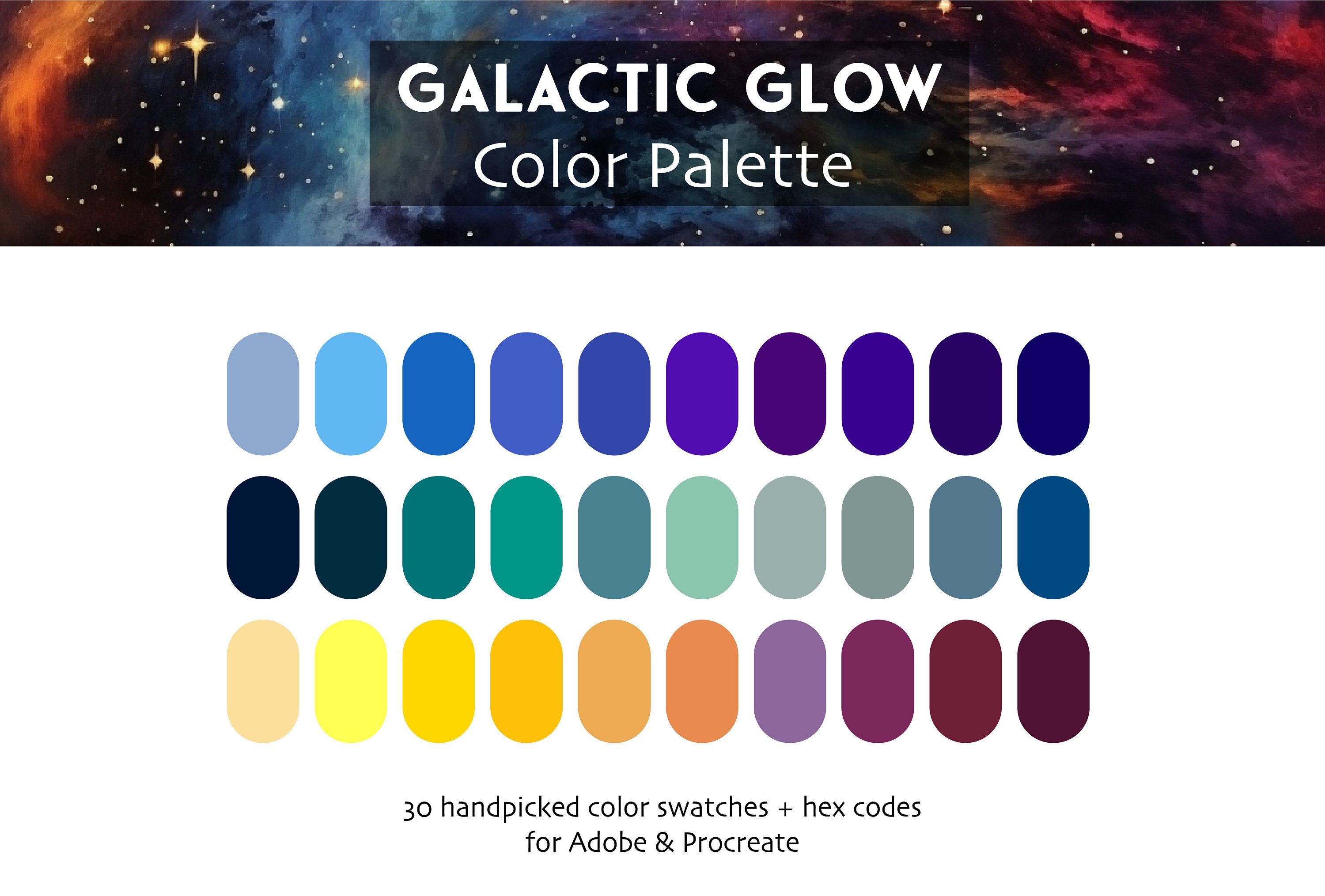 Galactic Glow Procreate & Adobe Digital Color Palette | Instant ...