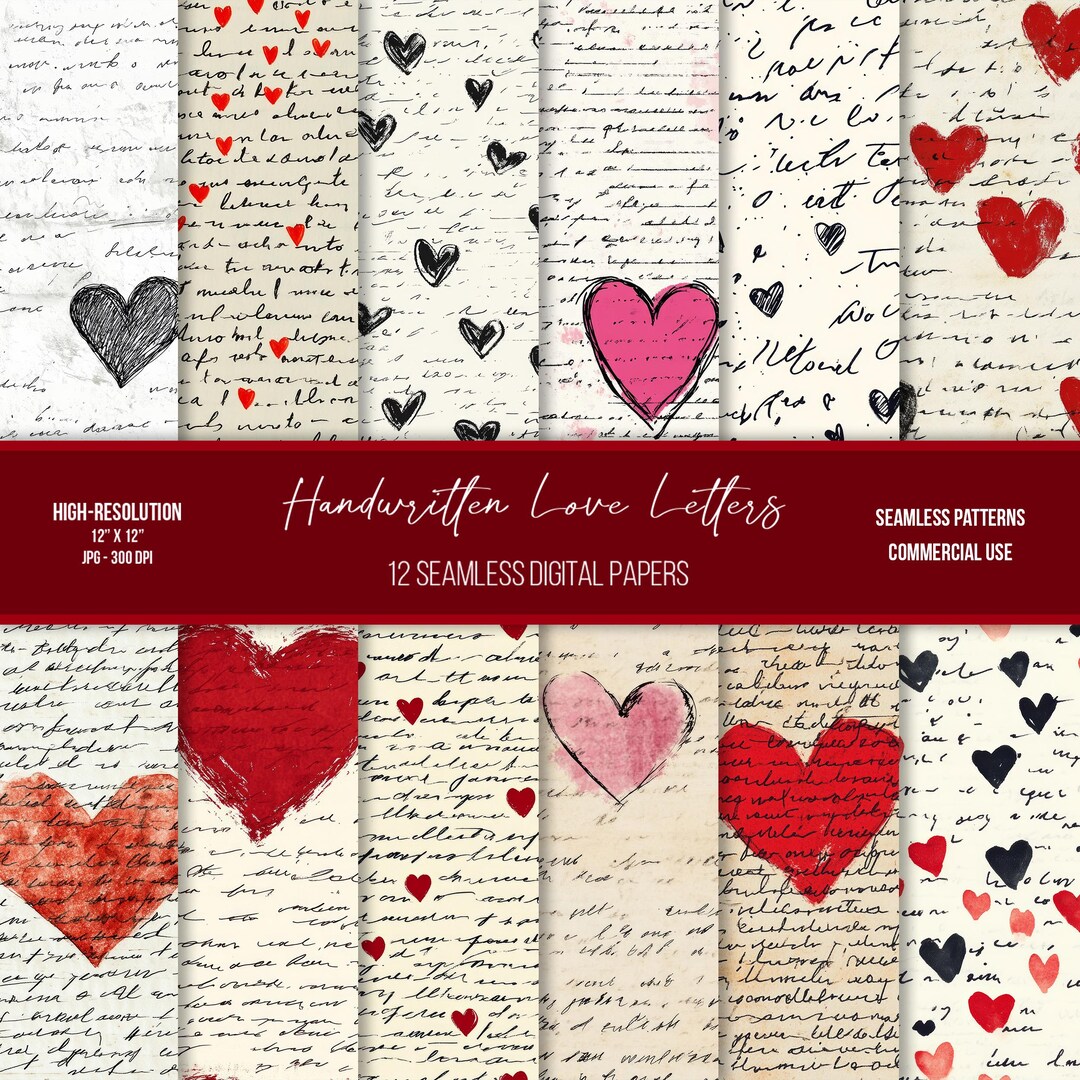 Love Letters Digital Paper: Handwritten Valentine's Day Seamless ...