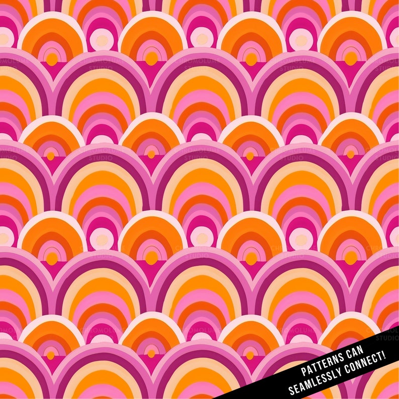Retro 1960s Mod Digital Paper: Pink & Orange Seamless Patterns (digital ...