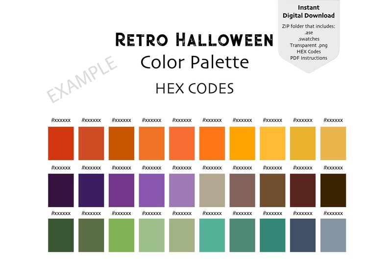 Retro Halloween Digital Color Palette: 30 Vintage Hues for Procreate ...