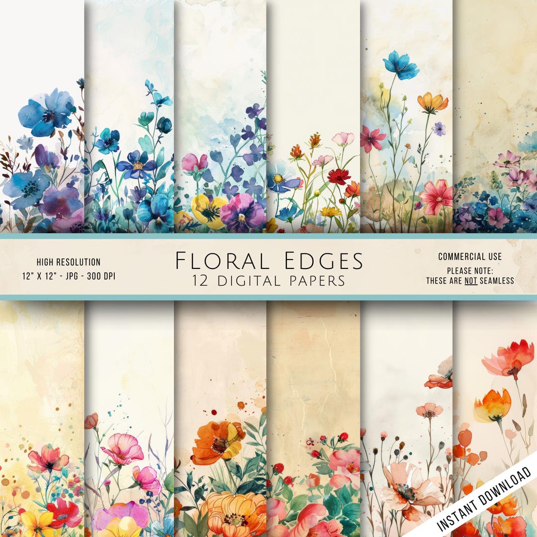 Watercolor Floral Edges Digital Paper: Vintage Borders (digital ...
