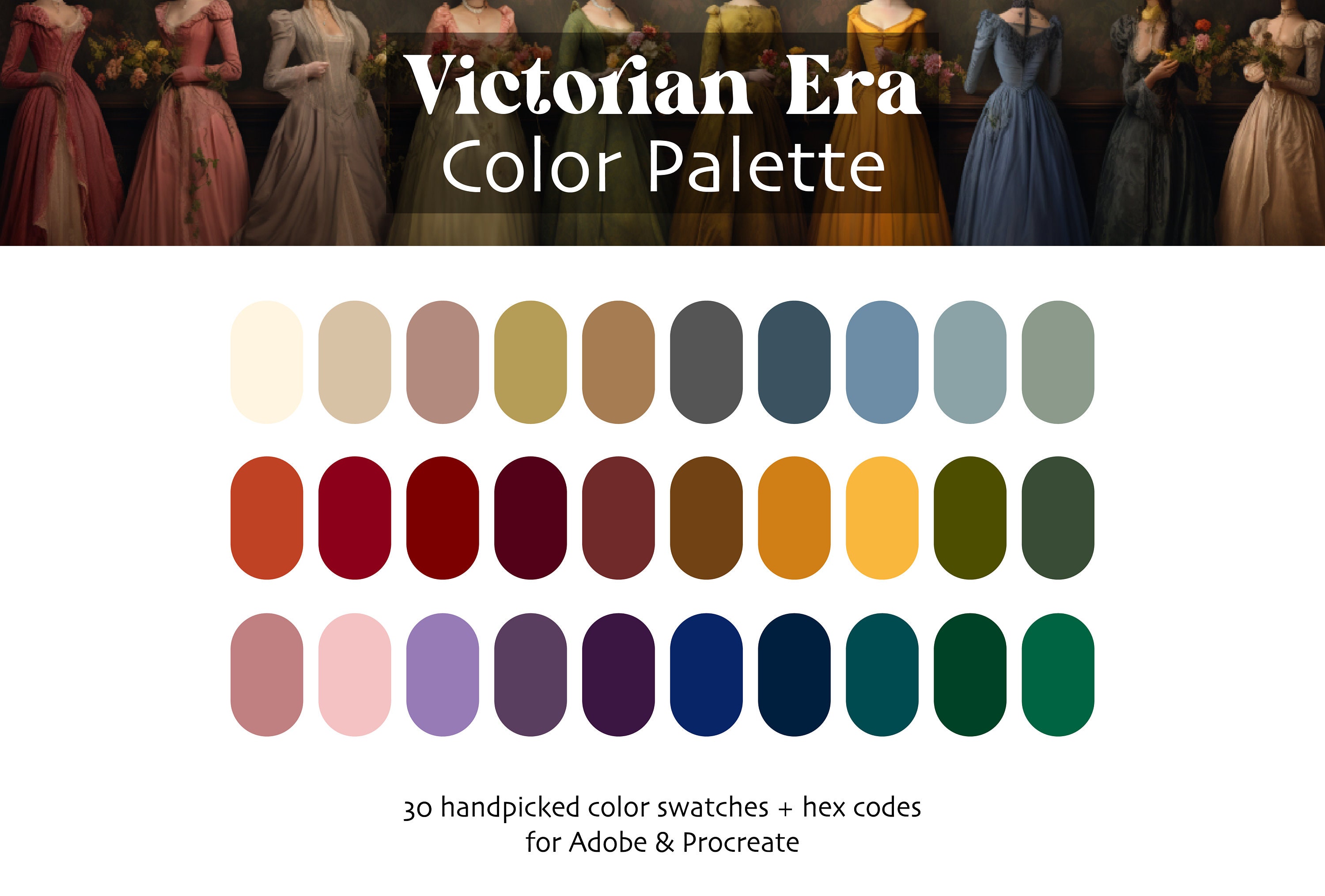 Victorian Era Procreate And Adobe Digital Color Palette Instant Download