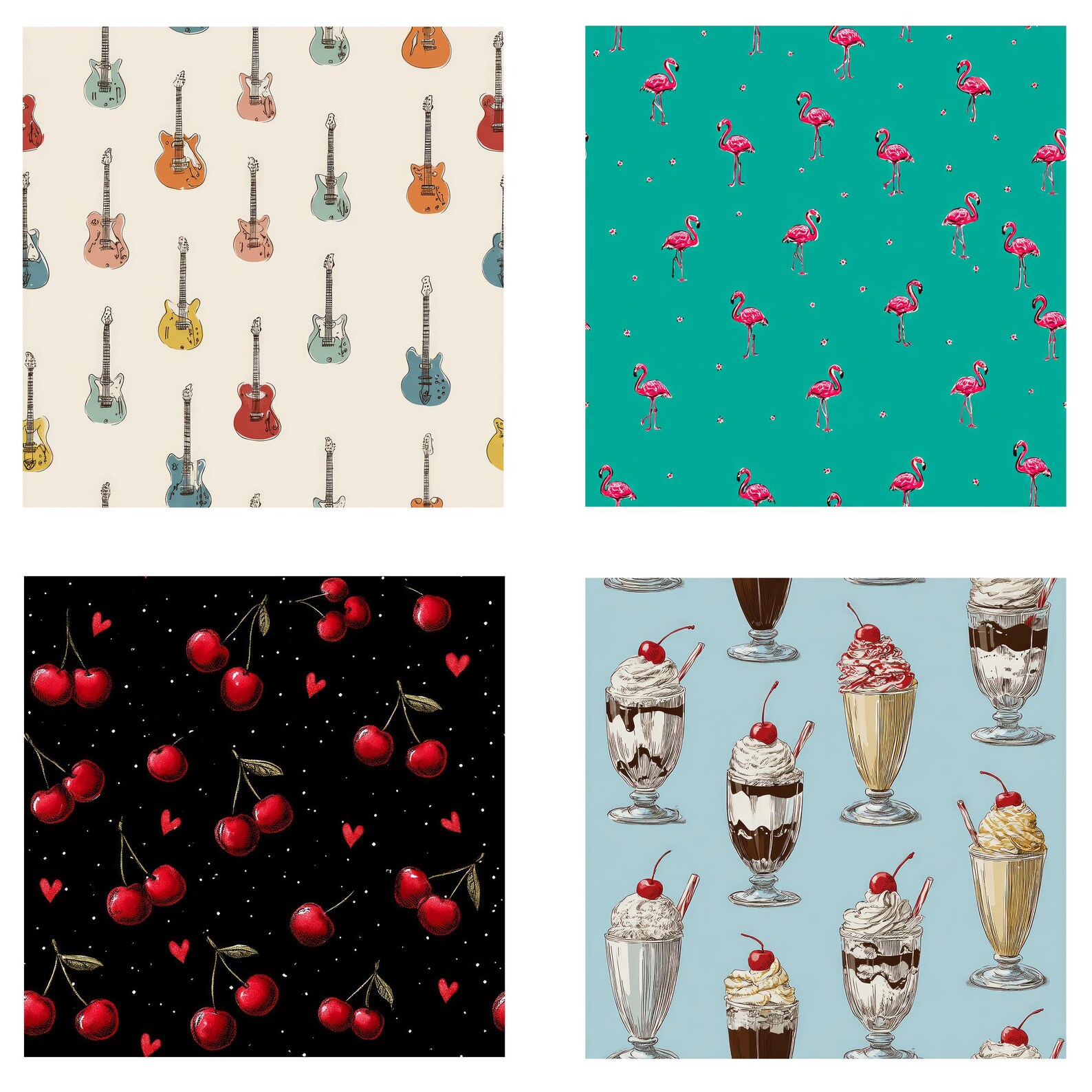 Retro Rockabilly Digital Paper: Seamless 50s Vintage Patterns (digital ...